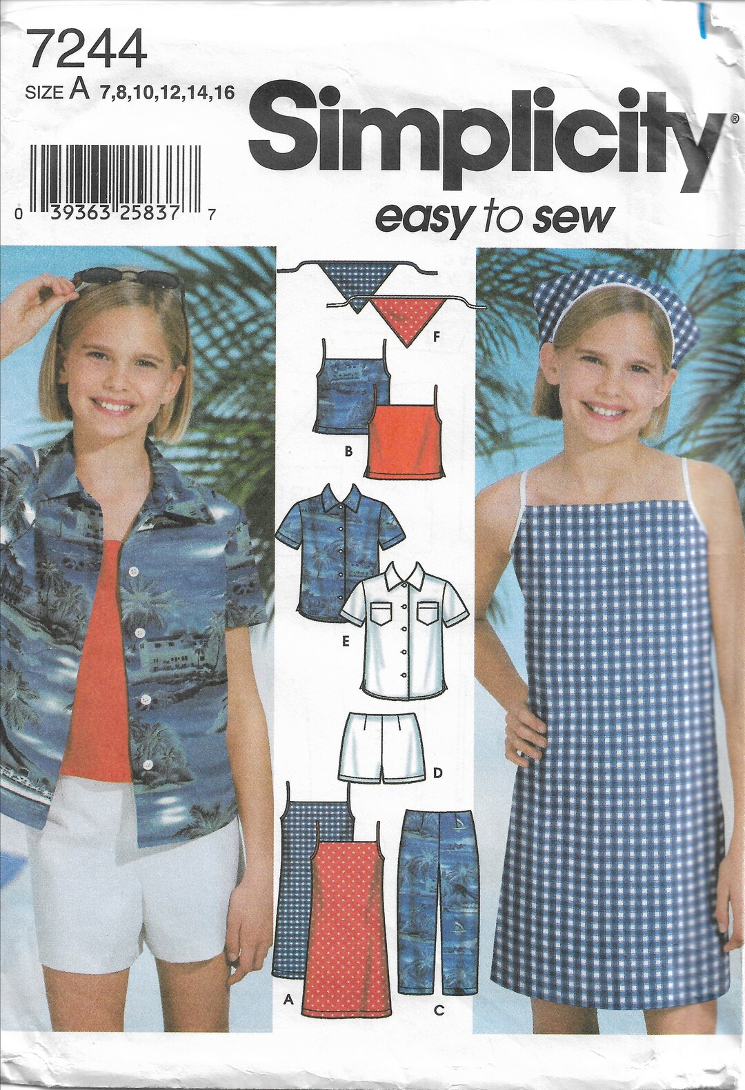 Vintage Simplicity 7244 Easy to Sew, Sz Range 7-16, NEW/UNCUT/FF Girls ...
