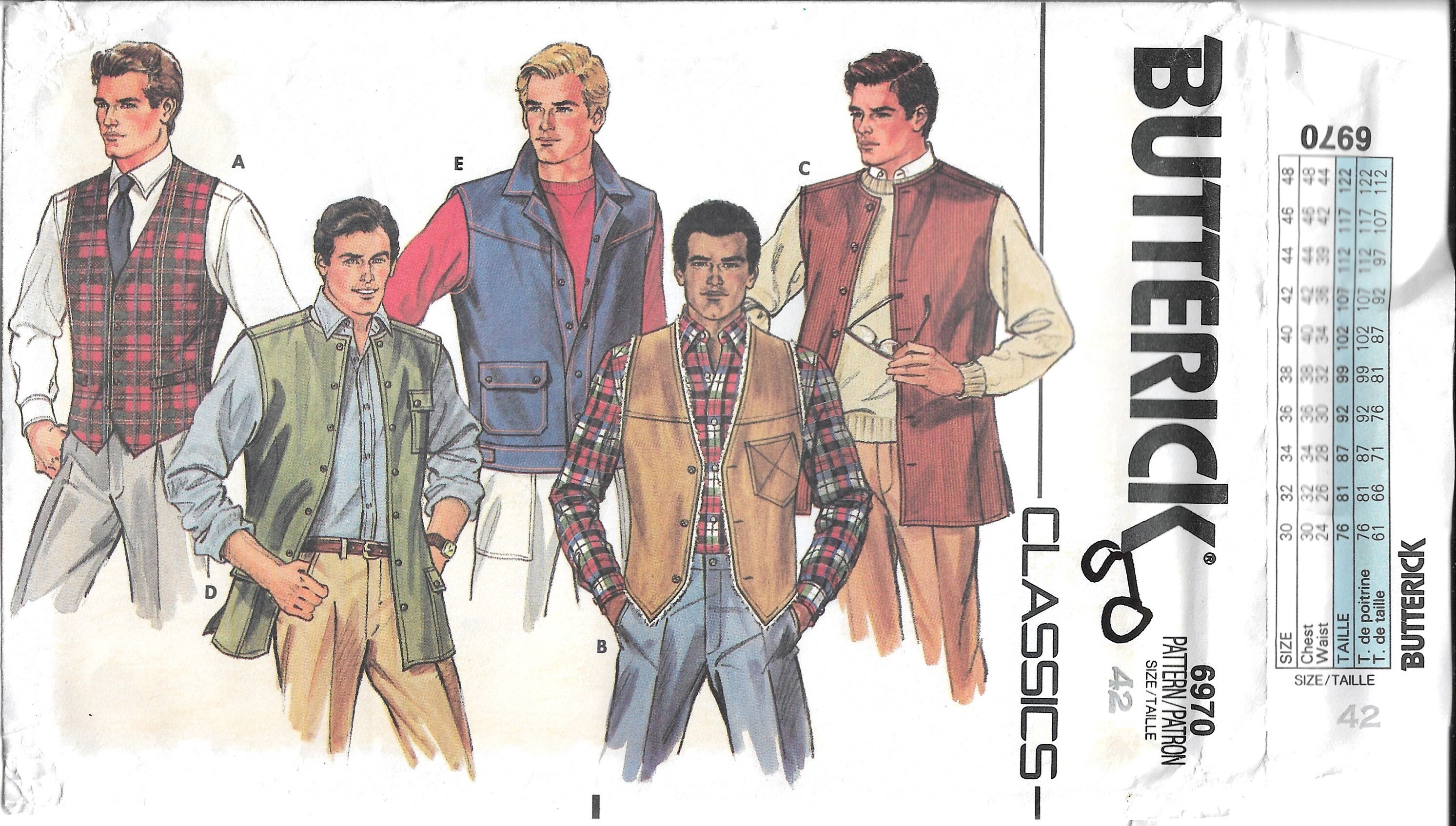 RARE Vintage Butterick 6970 Size 40 or 42, New/uncut/ff: Men's Vest ...