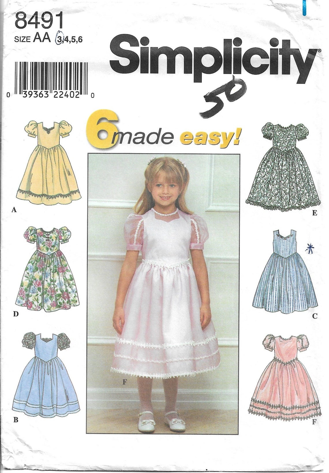 Rare, Vintage Simplicity 8491 Sz 3-4-5-6, NEW/UNCUT/FF: "6 Made Easy" Pattern for Child's ...