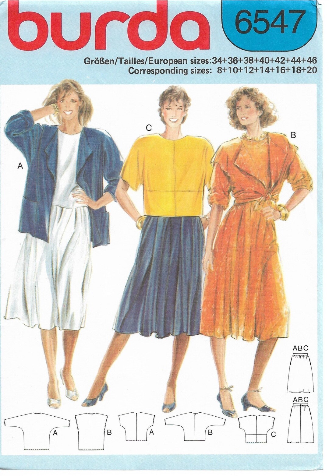 RARE Vintage Burda 6547 Sizes 8-20, New/uncut/ff: Misses' Skirt and ...