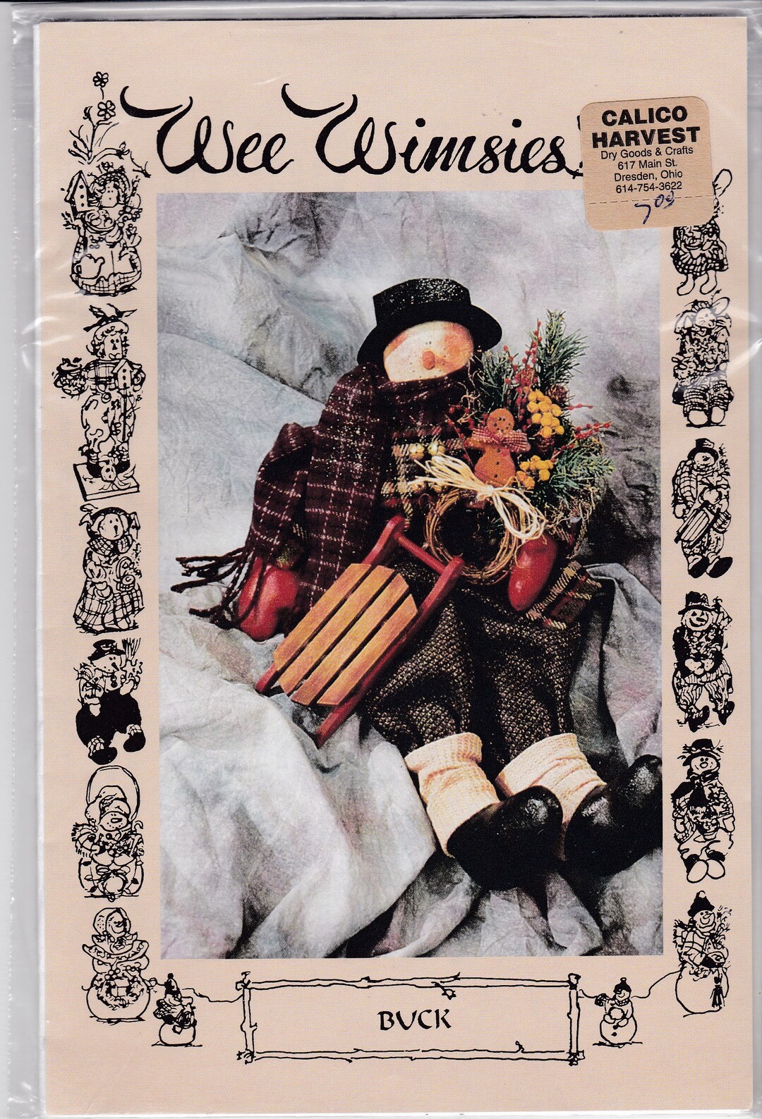 RARE, NEW Wee Wimsies Pattern #122 - Buck a 18" Woodland Snowman ...