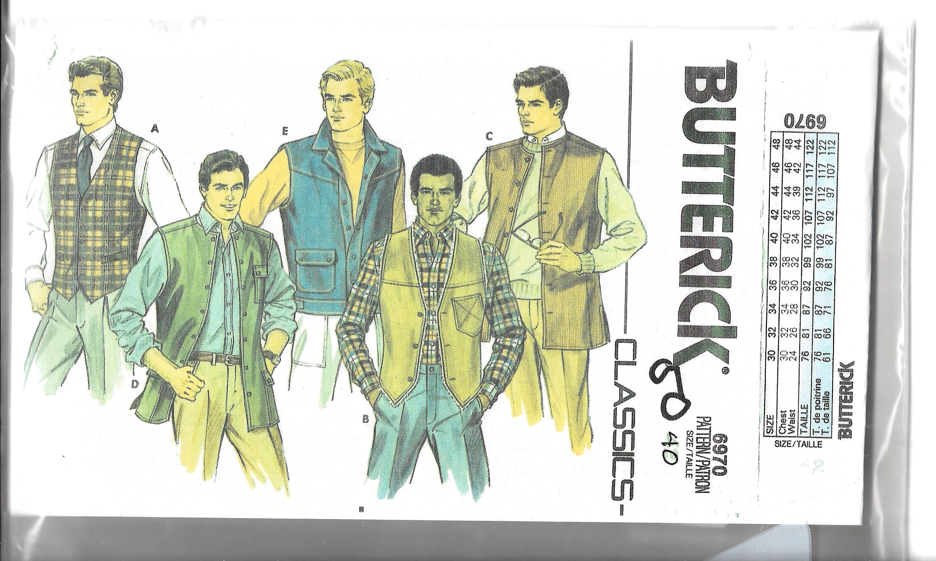 RARE Vintage Butterick 6970 Size 40 or 42, New/uncut/ff: Men's Vest ...