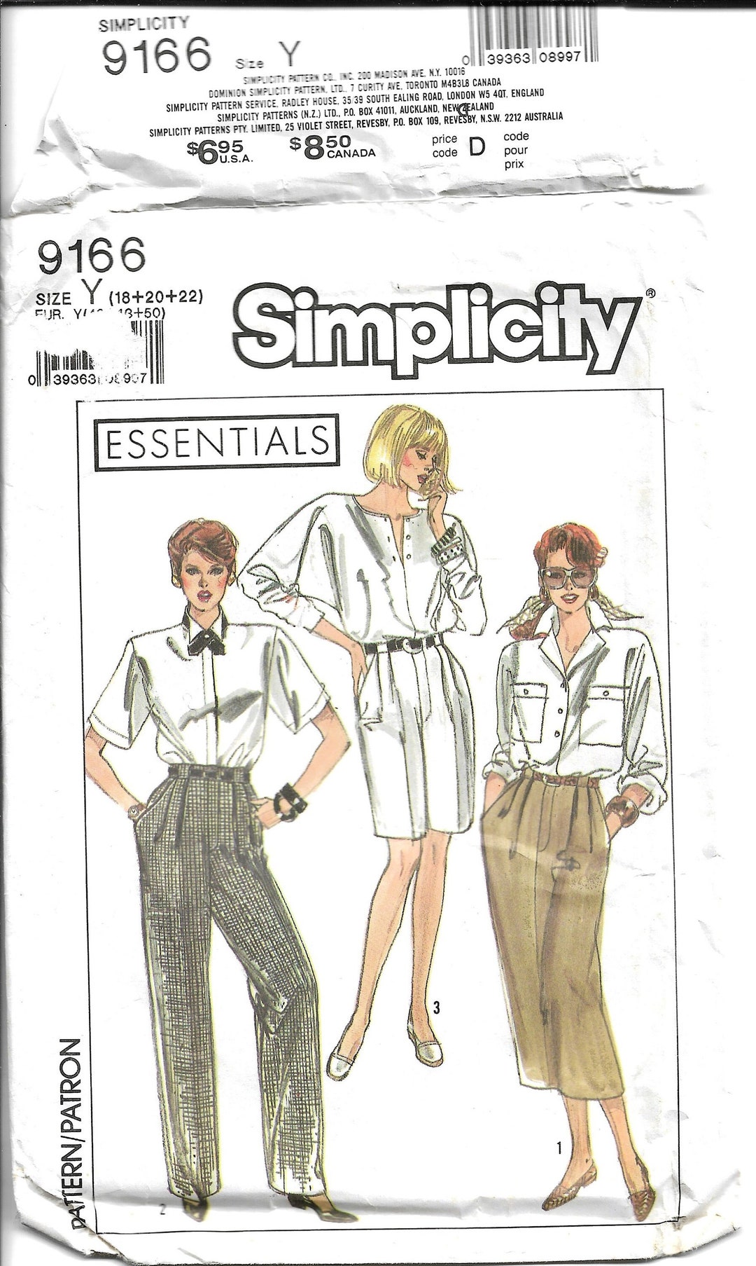 Vintage Simplicity 9166 Sz 18-22, NEW/UNCUT/FF. Classic 1980's Fashion ...