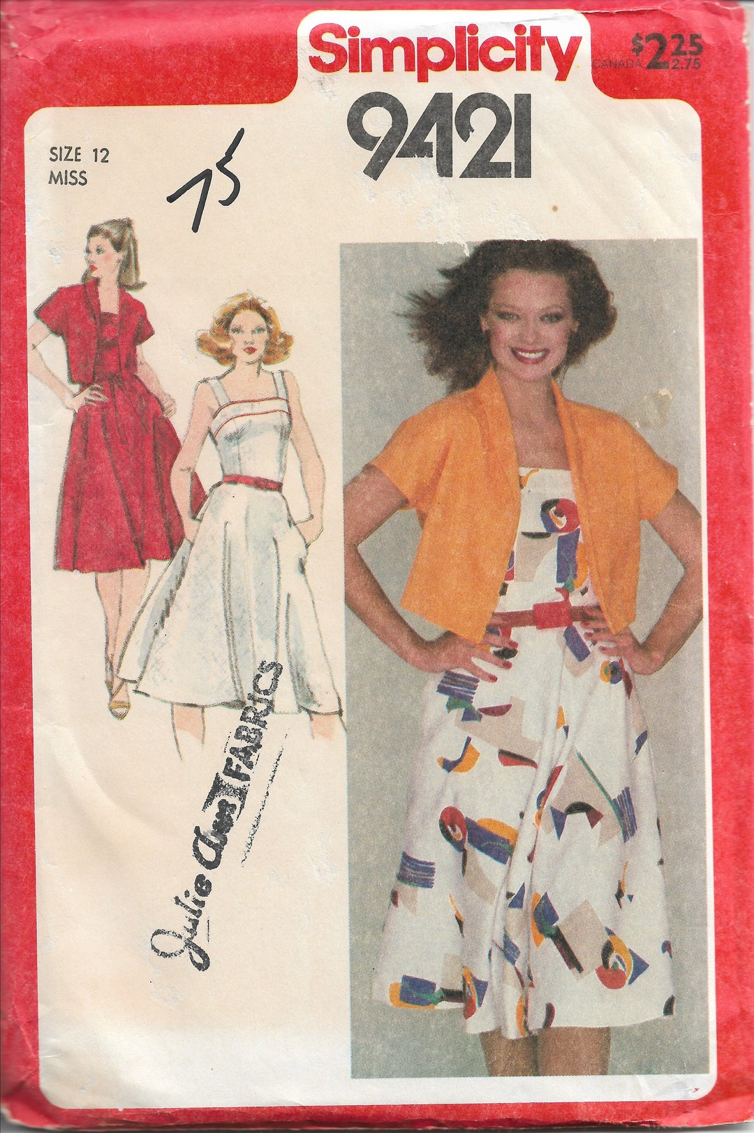 Vintage Simplicity 9421 in Sz 12 for Misses Sundress and Bolero Jacket ...