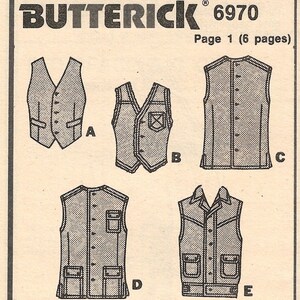RARE Vintage Butterick 6970 Size 40 or 42, New/uncut/ff: Men's Vest ...