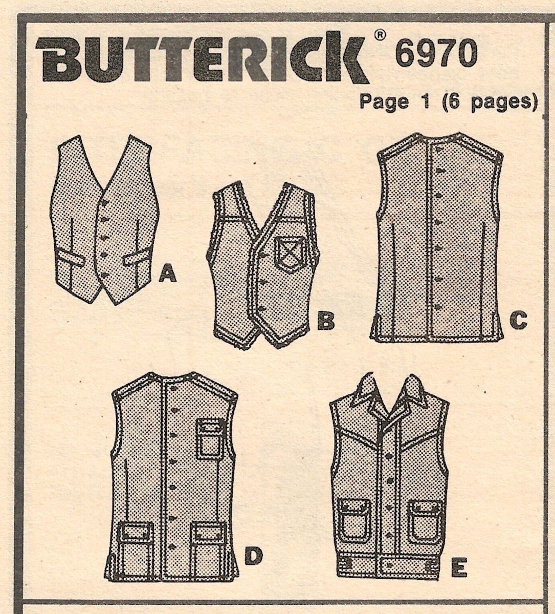 RARE Vintage Butterick 6970 Size 40 or 42, New/uncut/ff: Men's Vest ...