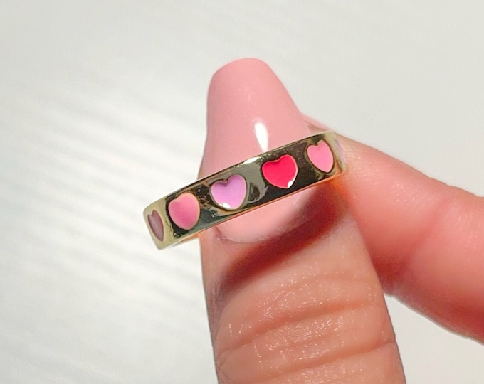 Adjustable 18K Gold Plated Pink Heart Painted Ring Candy - Etsy