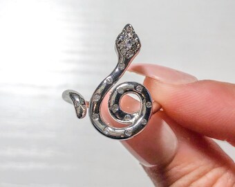 Adjustable Silver Snake/serpent Ring CZ Pave - Etsy