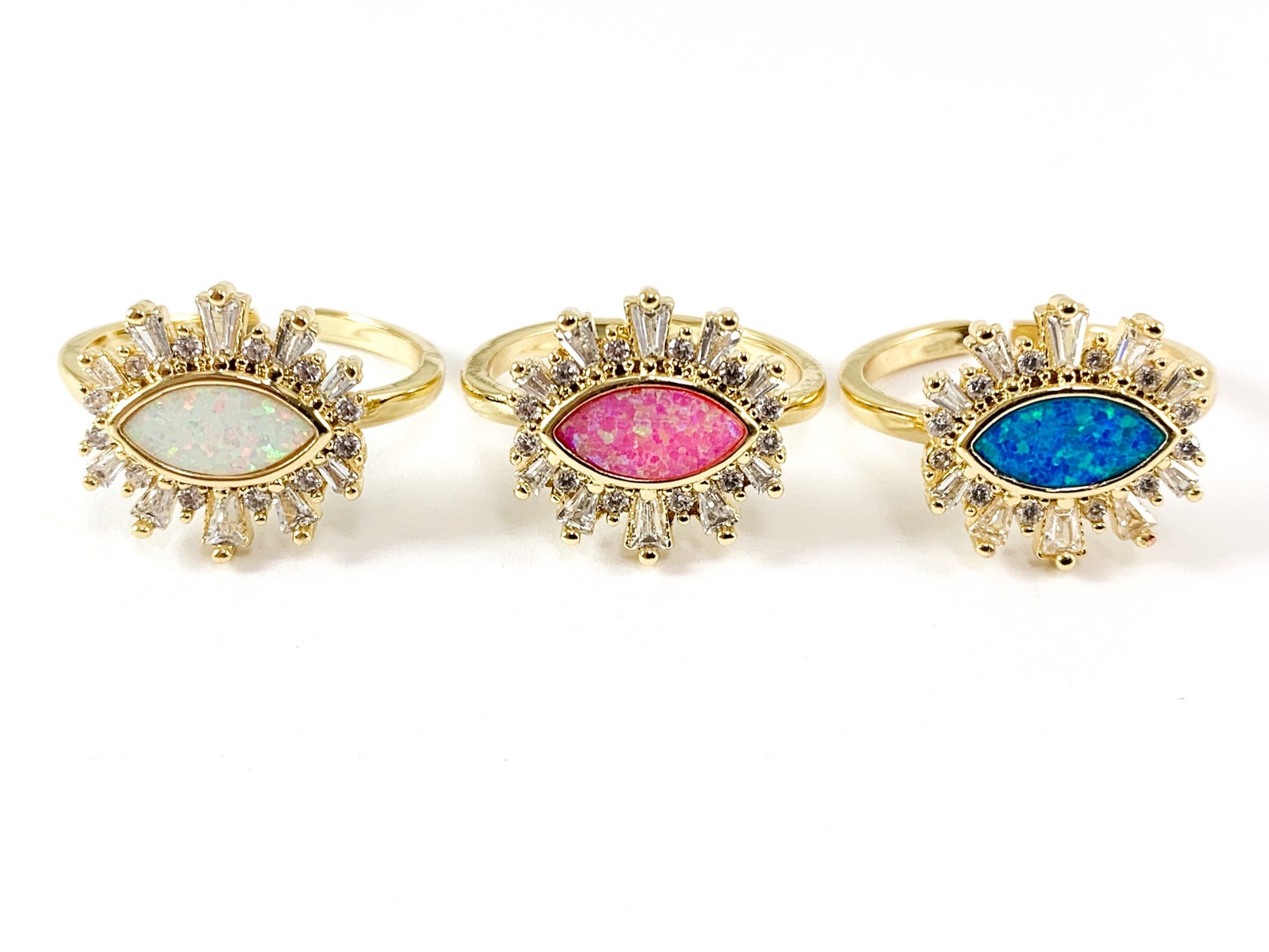Adjustable 18K Gold Plated CZ Pave Ring With Japanese Opal. - Etsy