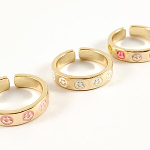 18K Gold Plated Enamel Smiley Face Band Ring. Pink/white/multi-color ...