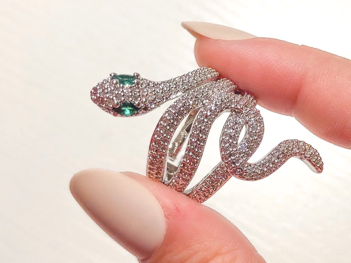 Adjustable Silver Snake/serpent Ring Cz Pave - Etsy