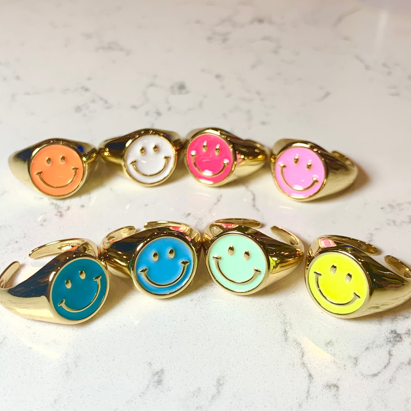 18K Gold Plated Smiley Face Ring. Colorful Enamel Ring. Summer - Etsy