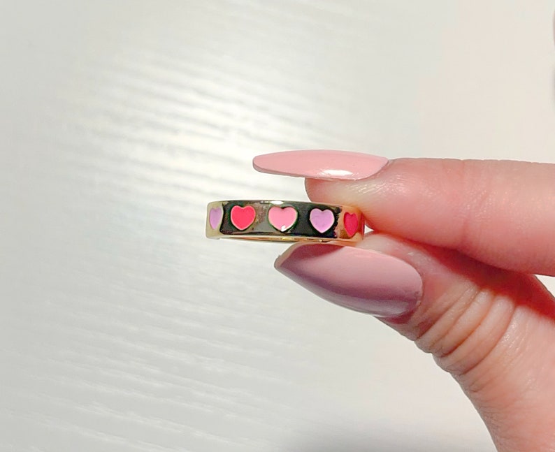 Adjustable 18K Gold Plated Pink Heart Painted Ring Candy - Etsy