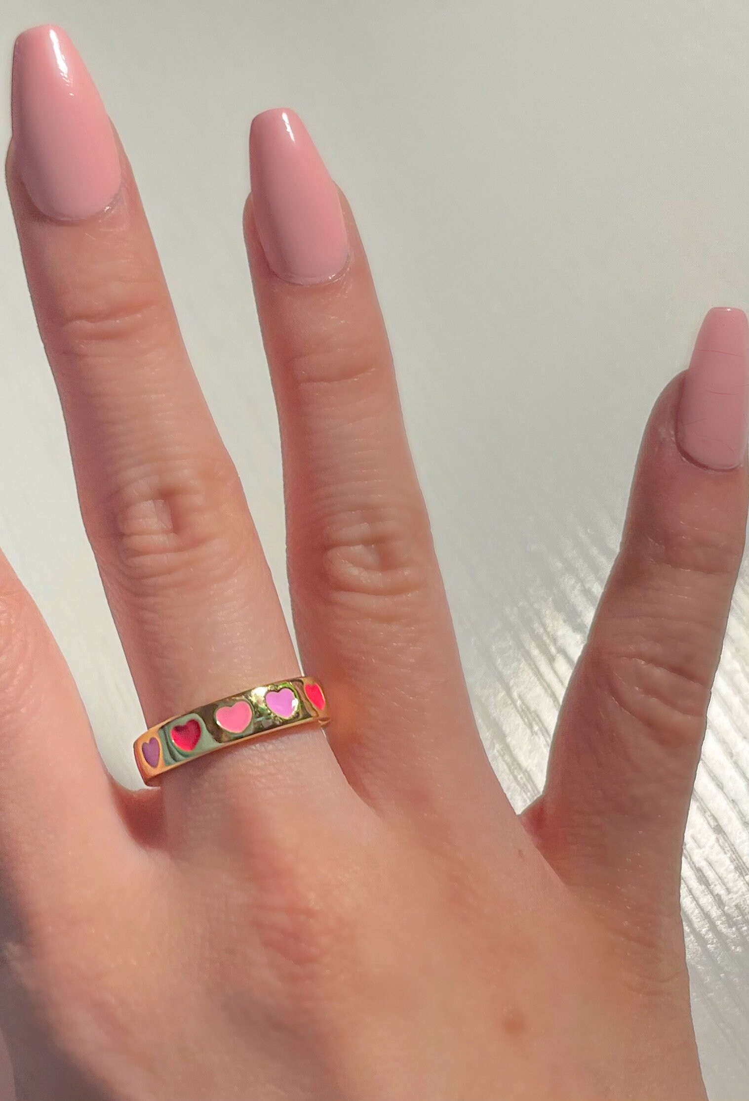 Adjustable 18K Gold Plated Pink Heart Painted Ring Candy - Etsy