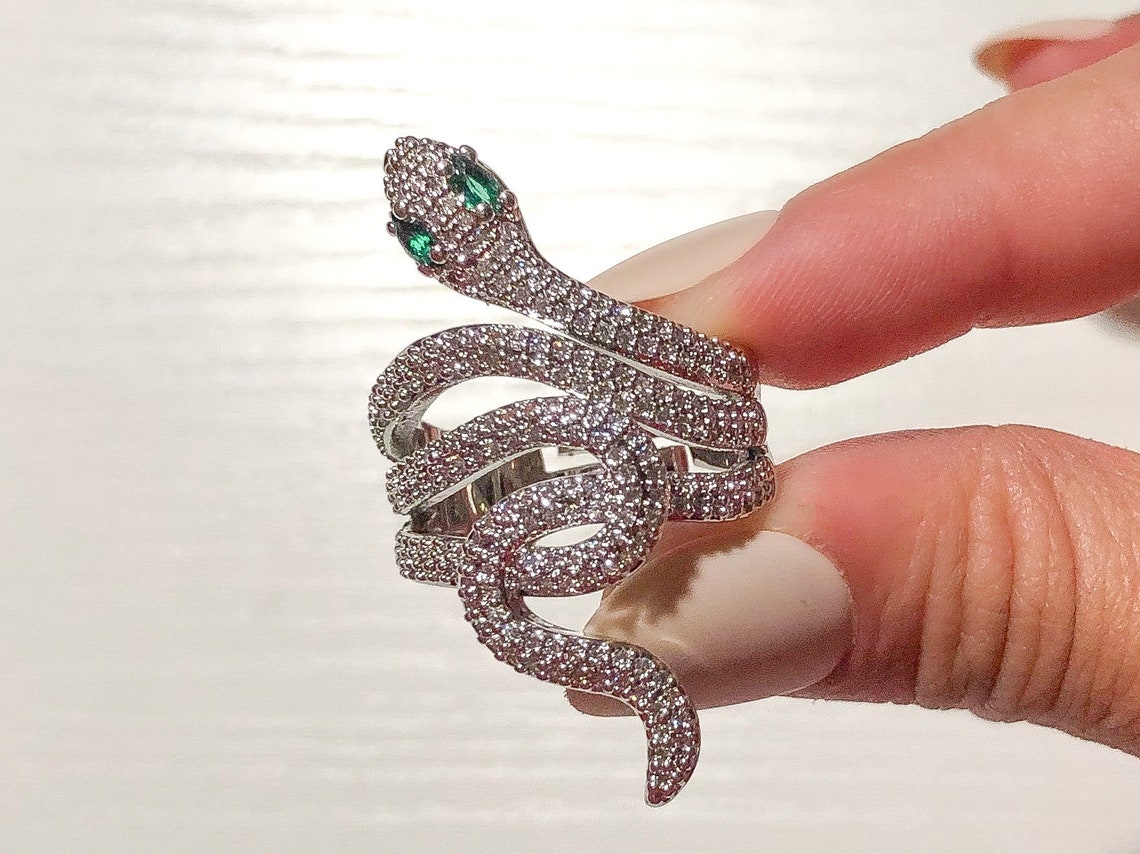 Adjustable Silver Snake/serpent Ring Cz Pave - Etsy