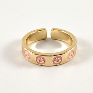 18K Gold Plated Enamel Smiley Face Band Ring. Pink/white/multi-color ...