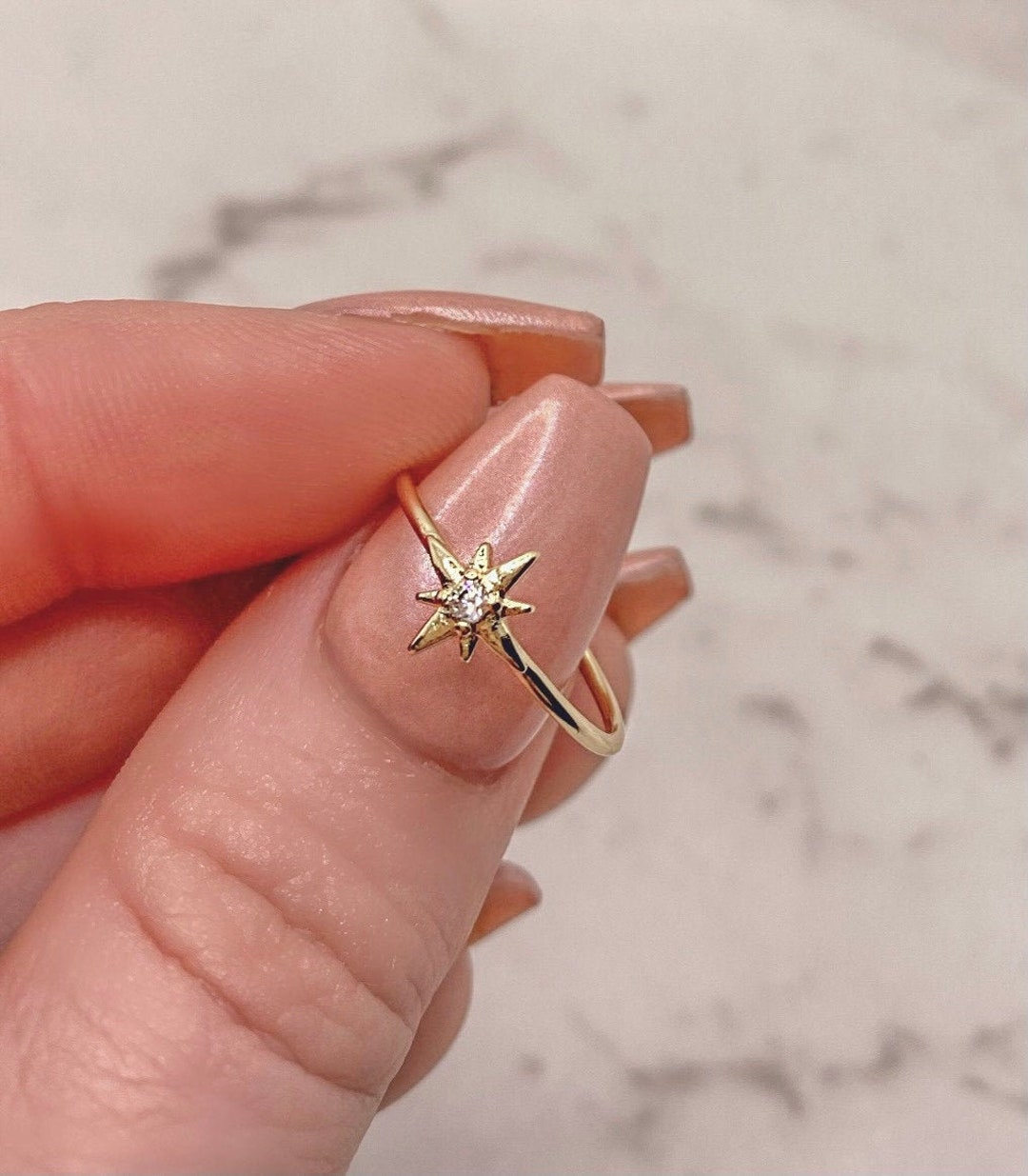 18K Gold Plated Adjustable North Star, Star Burst, Ring - Etsy