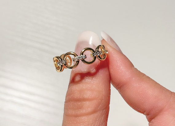 Adjustable 18K Gold Plated Chain Style Circle Ring With CZ - Etsy