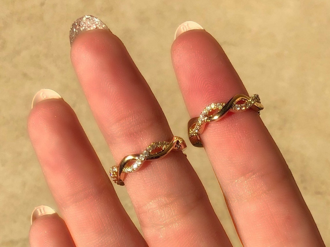 Adjustable 18k Gold Plated Double Helix Ring CZ Pave - Etsy België