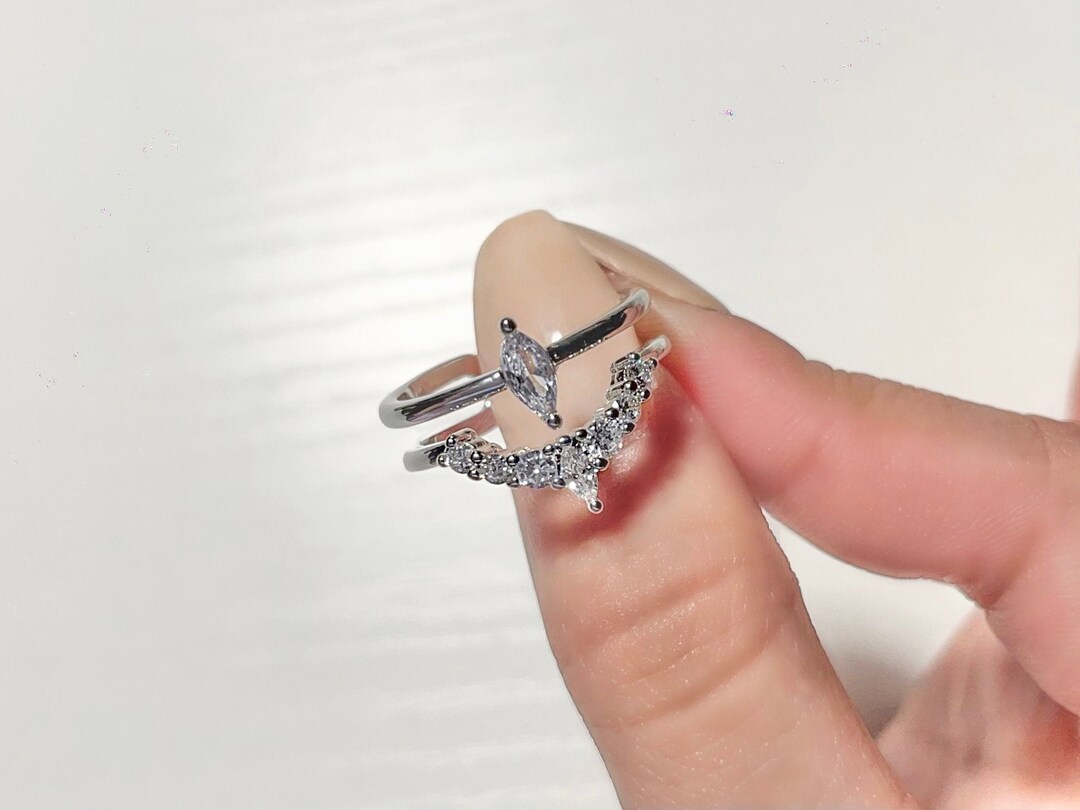 Adjustable Silver Double Layer Ring, Tear Drop Shape, CZ Pave - Etsy
