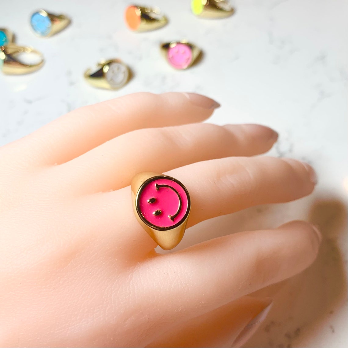 18K Gold Plated Smiley Face Ring. Colorful Enamel Ring. Summer - Etsy
