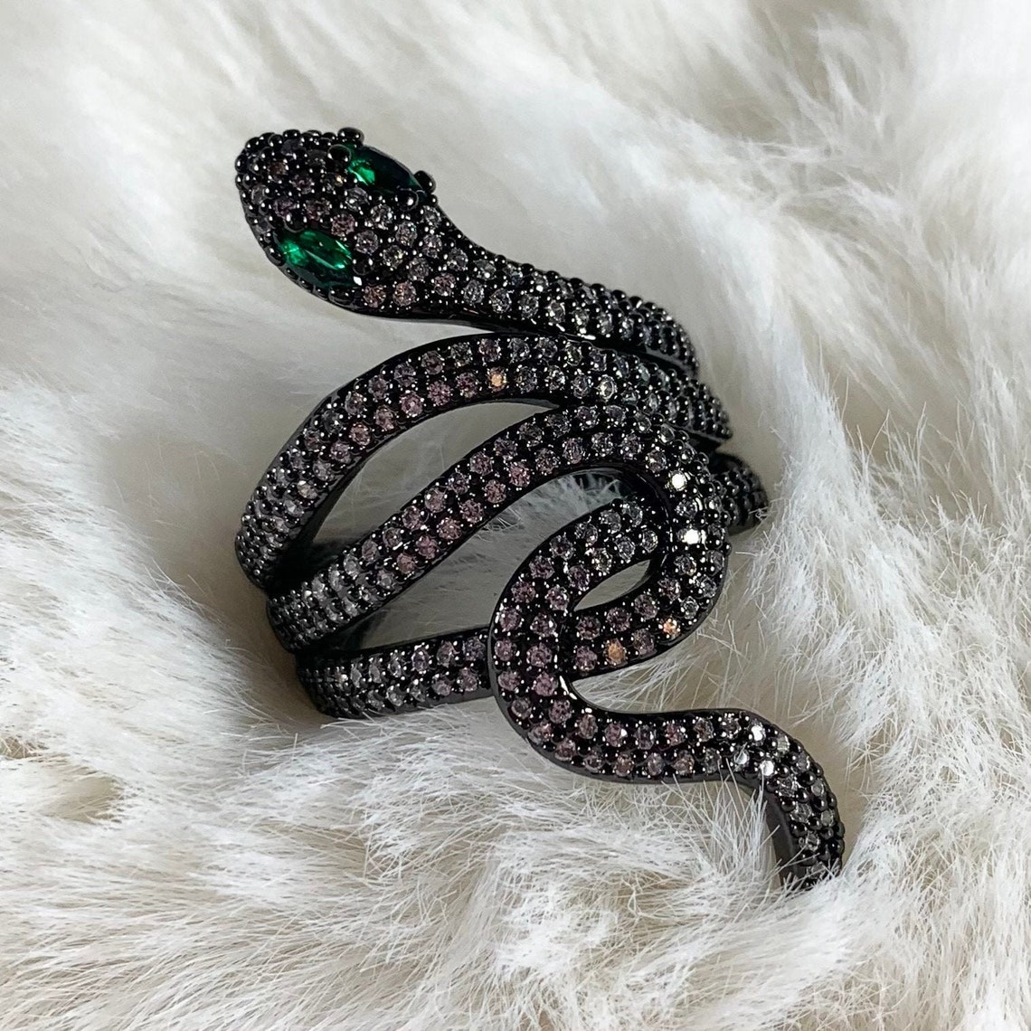 Adjustable Gunmetal Snake/Serpent Ring CZ Pave | Etsy