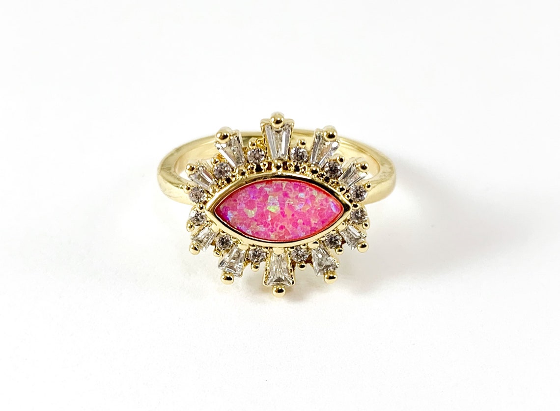 Adjustable 18K Gold Plated CZ Pave Ring With Japanese Opal. - Etsy