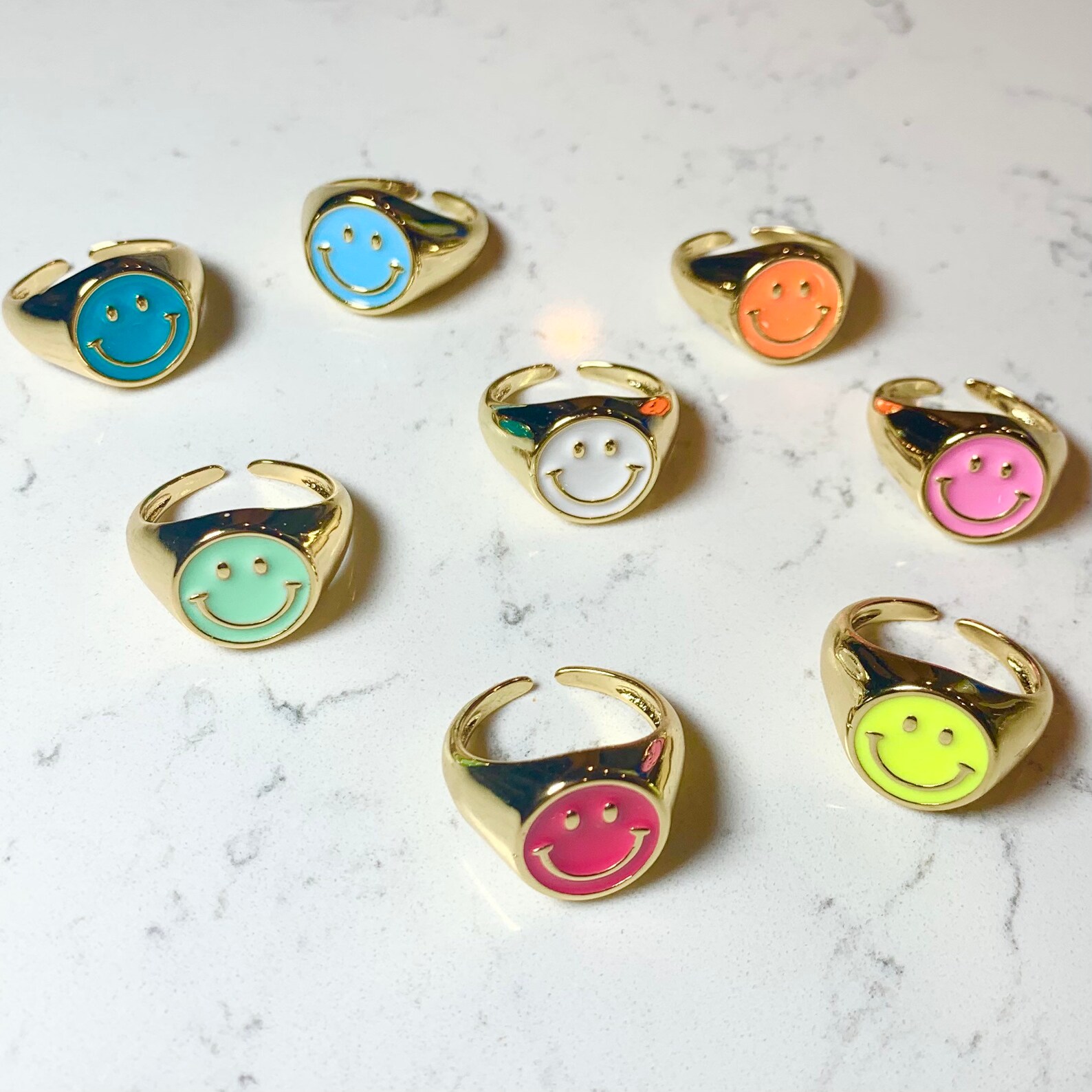 18K Gold Plated Smiley Face Ring. Colorful Enamel Ring. Summer - Etsy