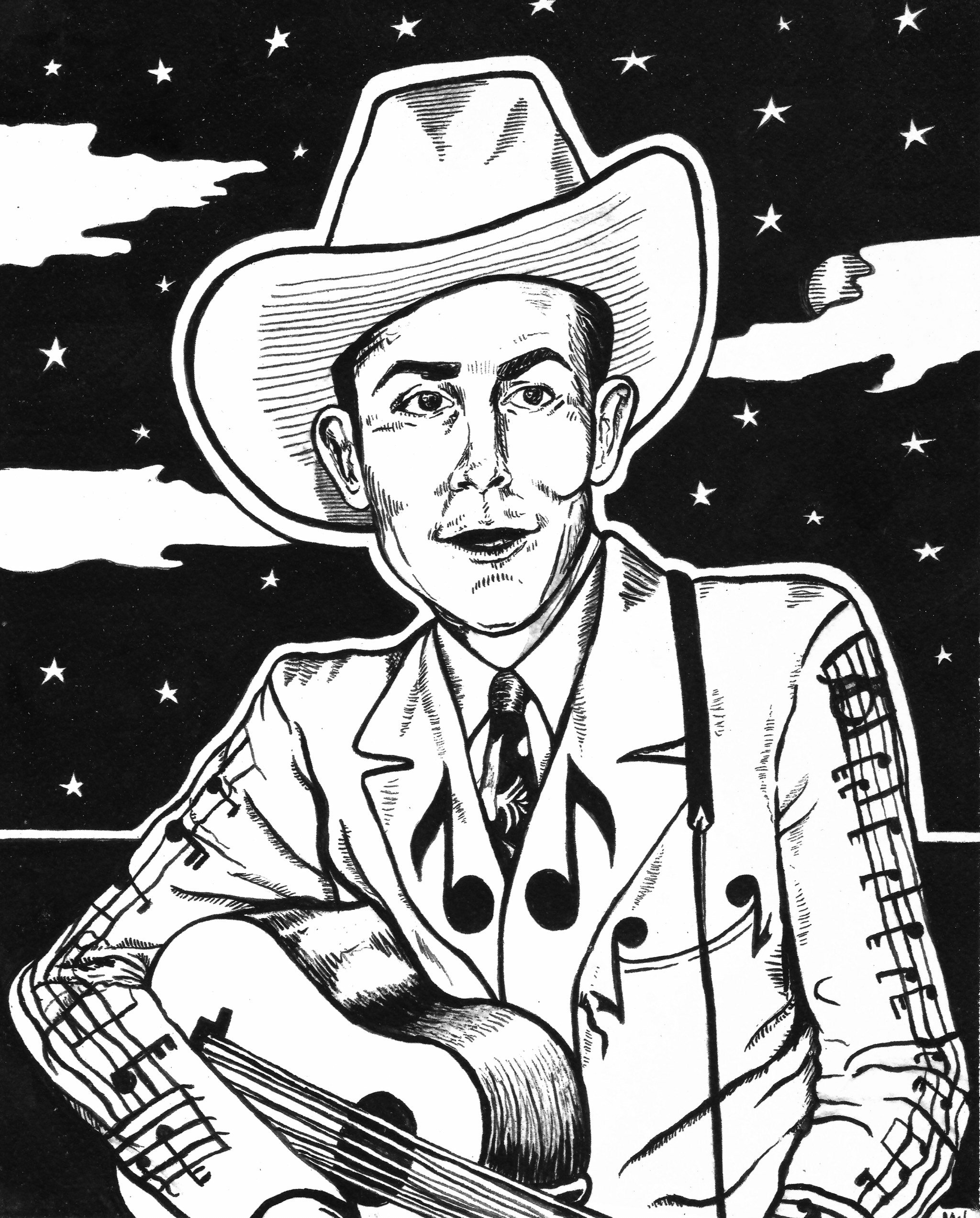 Archival Quality Giclée Print of Hank Williams Brush and Ink Portrait ...