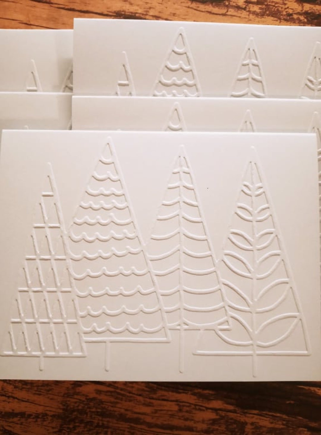 5 Embossed Trees Greeting Cards Hand Made Cards Blank Card Set Holiday ...