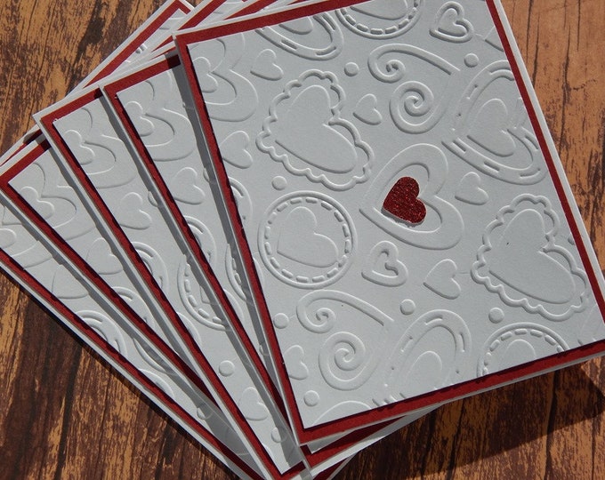 5 Embossed Heart Cards Valentine's Day Cards I Love You Cards Thinking ...