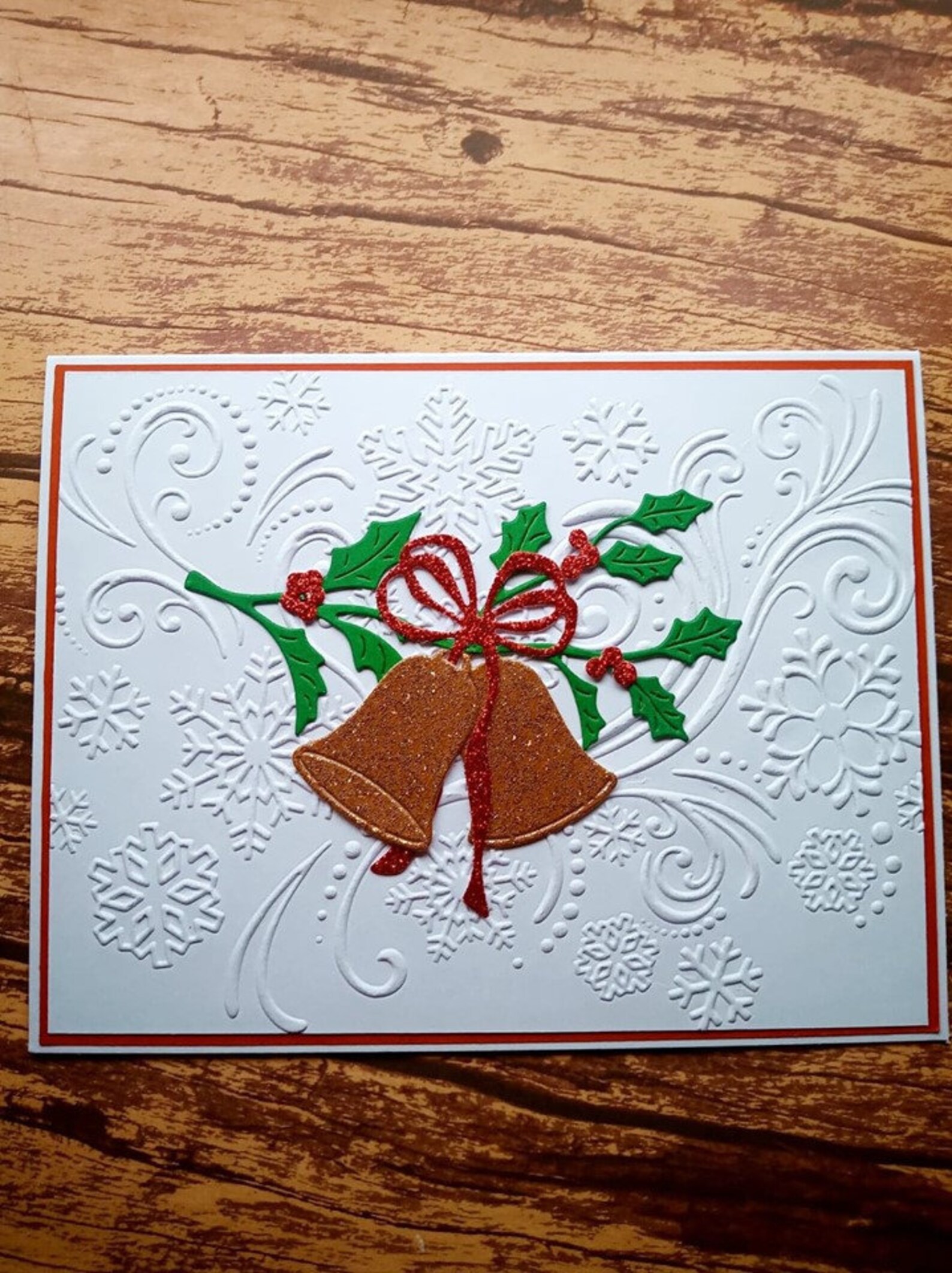Embossed Christmas Bell Card Snowflake Embossed Holiday Card | Etsy