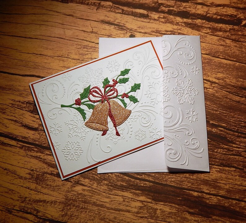 Embossed Christmas Bell Card Snowflake Embossed Holiday Card - Etsy