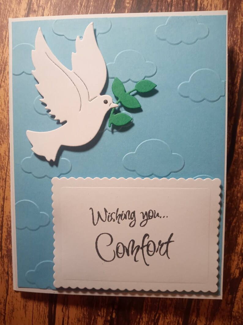 Wishing You Comfort Sympathy Card Embossed Cloud With Dove - Etsy