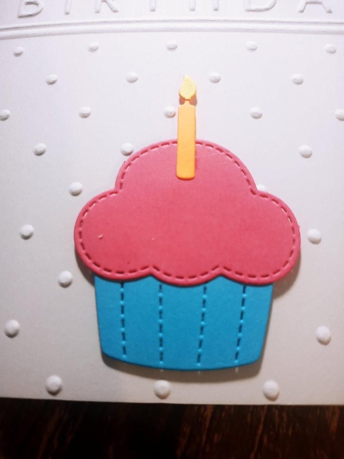 Happy Birthday Cupcake Card Embossed Birthday Card Handmade - Etsy