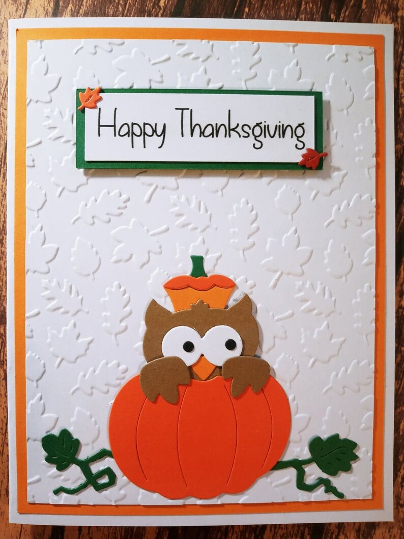 Happy Thanksgiving Owl Peeking from a Pumpkin Embossed Fall | Etsy