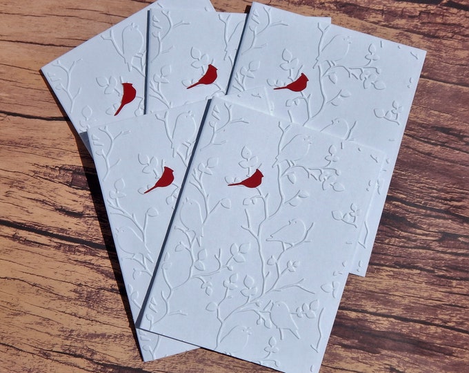 5 Embossed Cardinal Cards in Trees Hand Made Blank Greeting - Etsy