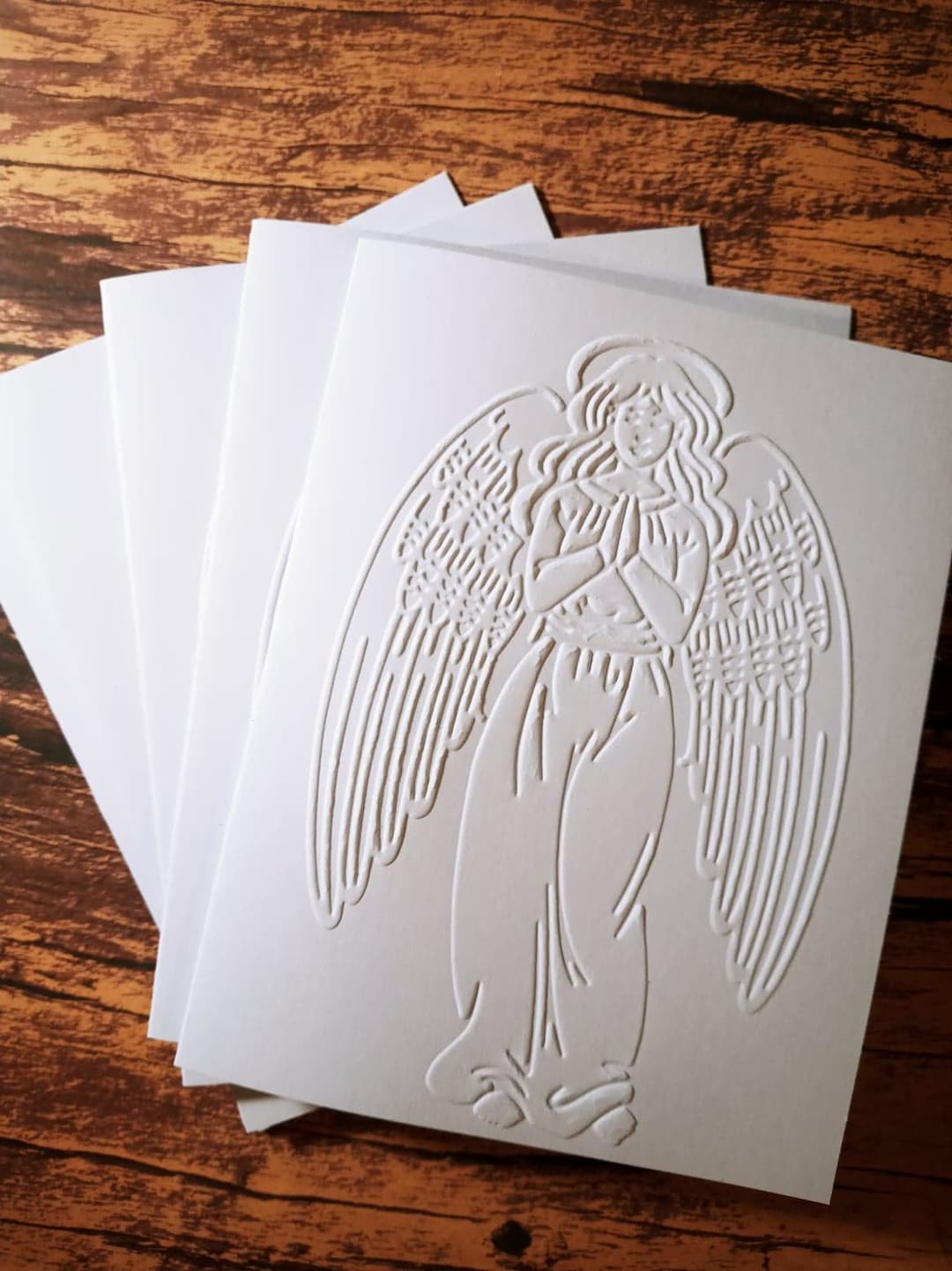 5 Embossed Angel Cards Holiday Greeting Card Set Christmas Cards Hand ...