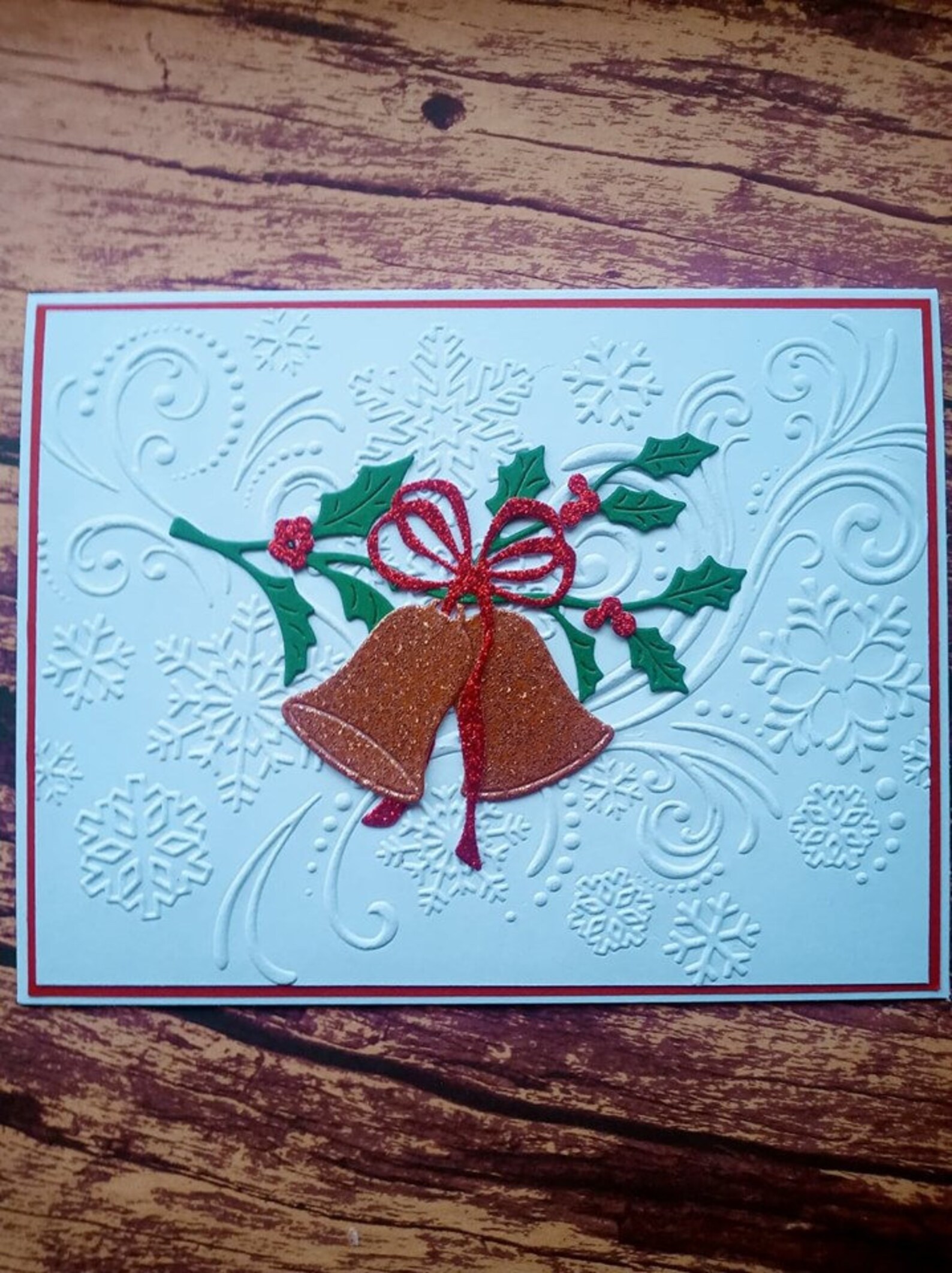Embossed Christmas Bell Card Snowflake Embossed Holiday Card | Etsy