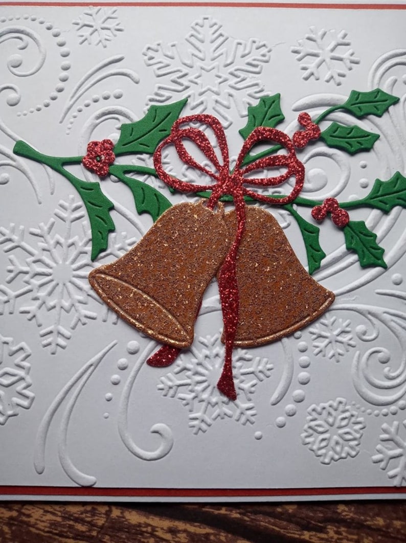 Embossed Christmas Bell Card Snowflake Embossed Holiday Card | Etsy