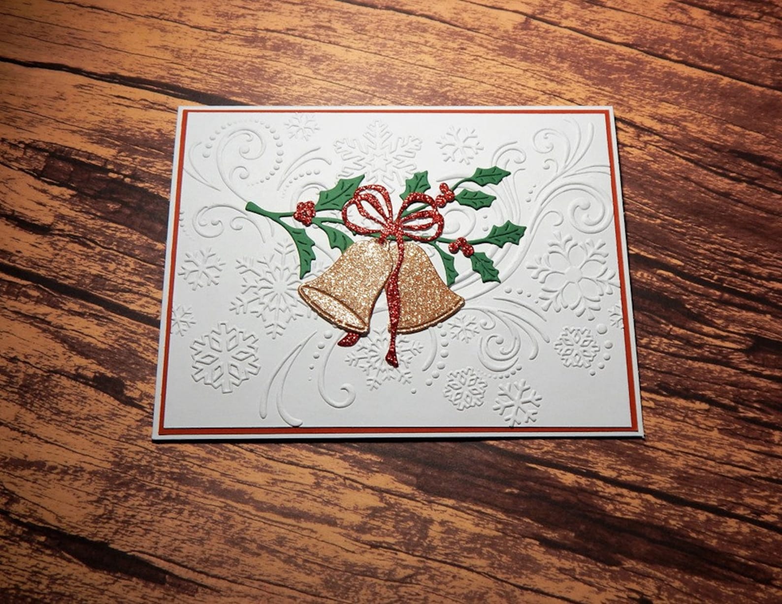 Embossed Christmas Bell Card Snowflake Embossed Holiday Card | Etsy
