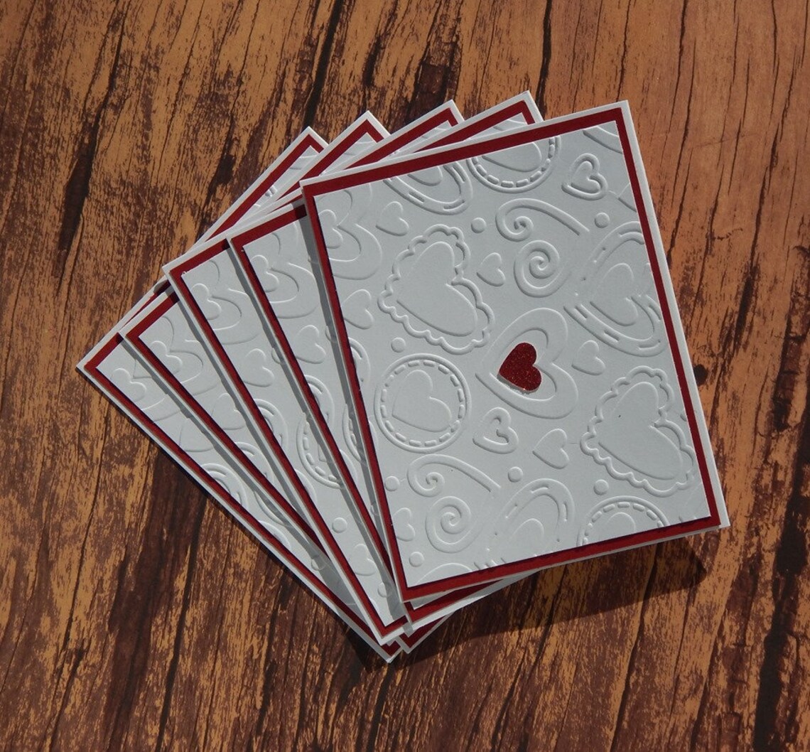 5 Embossed Heart Cards Valentine's Day Cards I Love You - Etsy