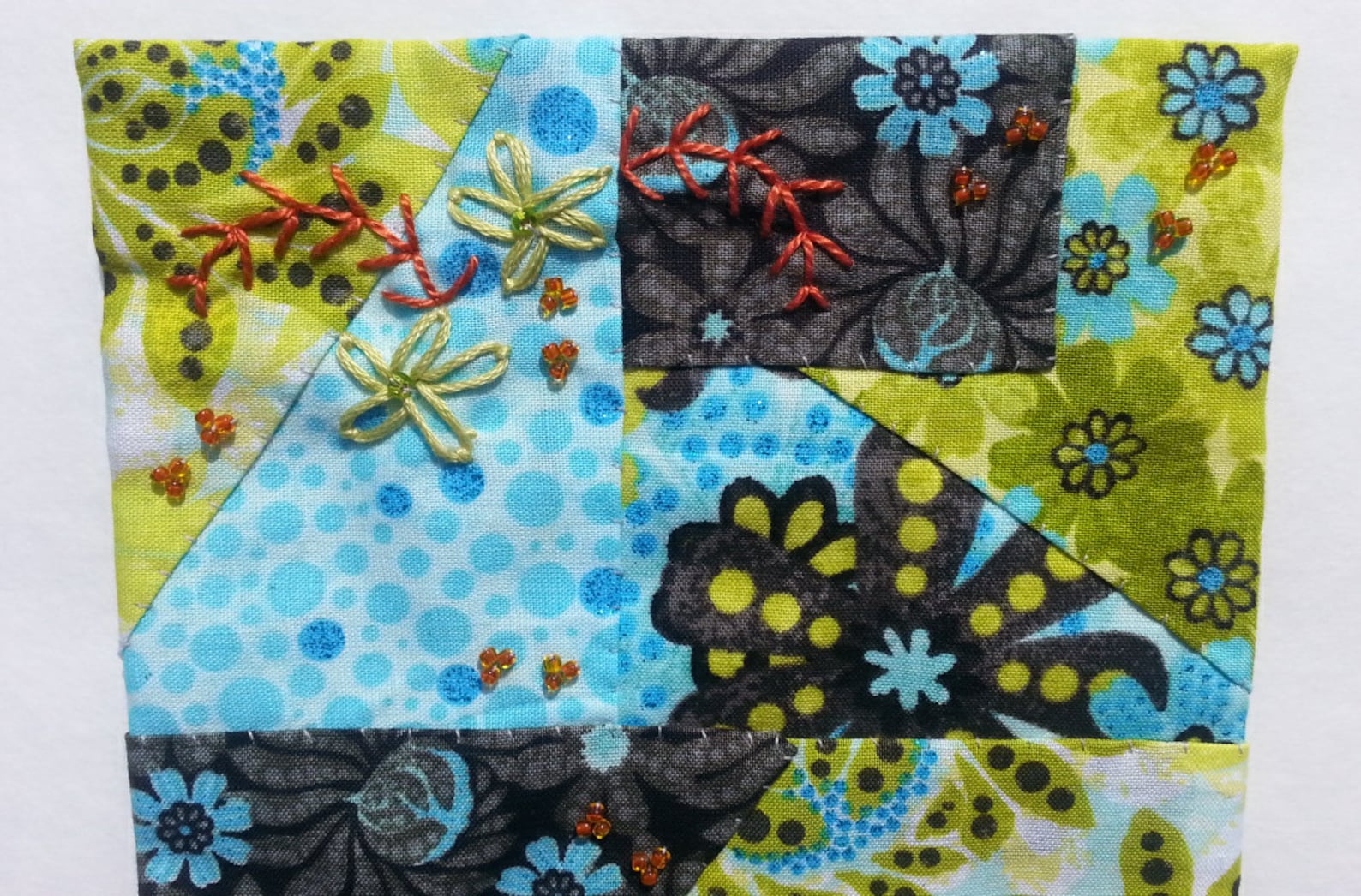 Mini Quilt Handsewn, Small Quilt, Fabric Wall Art, Blue, Black, Wall ...