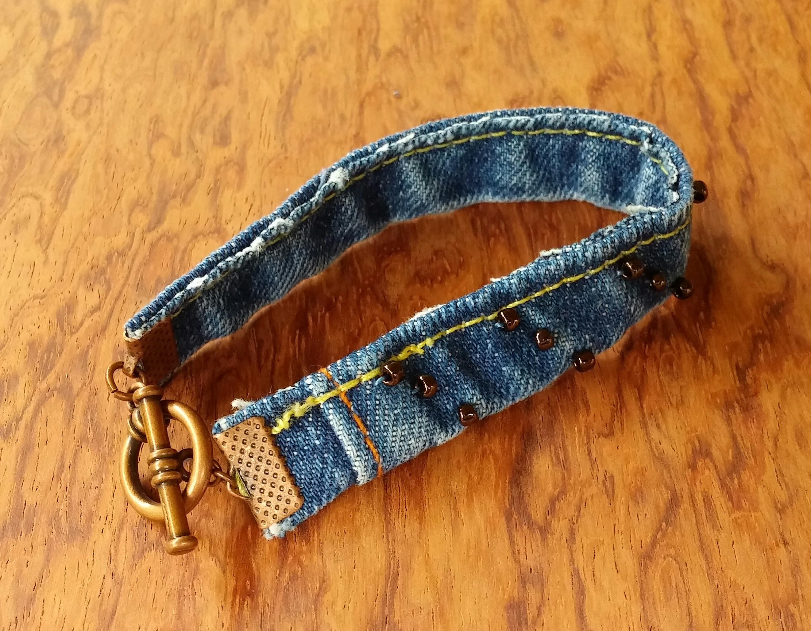 Cuff Bracelet Denim, Blue Jeans Bracelet, Denim Beaded Jewelry ...