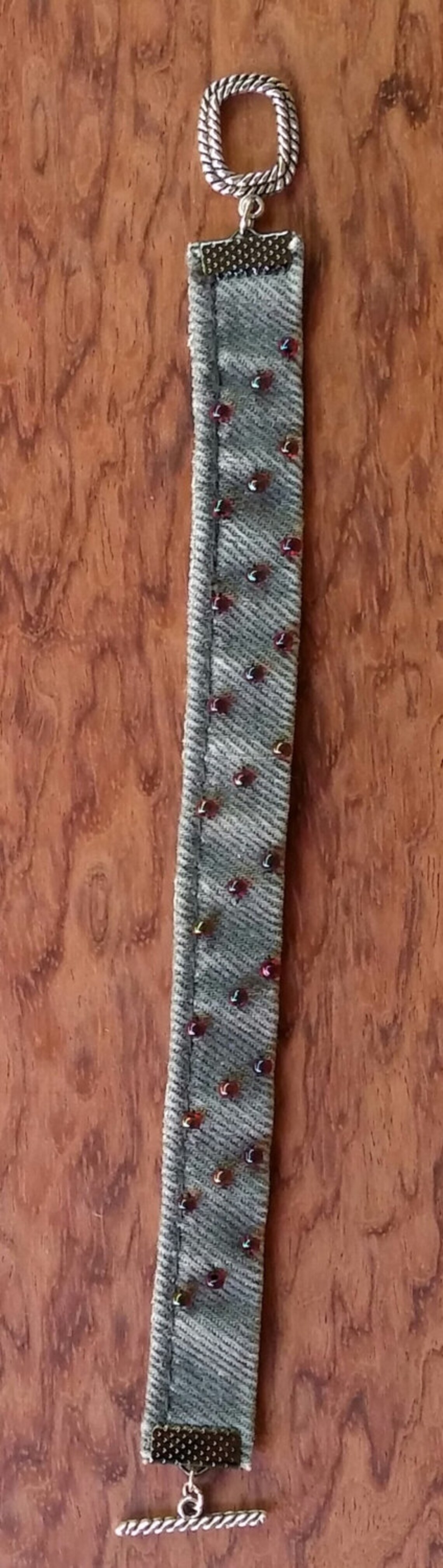 Bracelet Denim Beaded Jeans Bracelet Gray Jeans Upcycled | Etsy