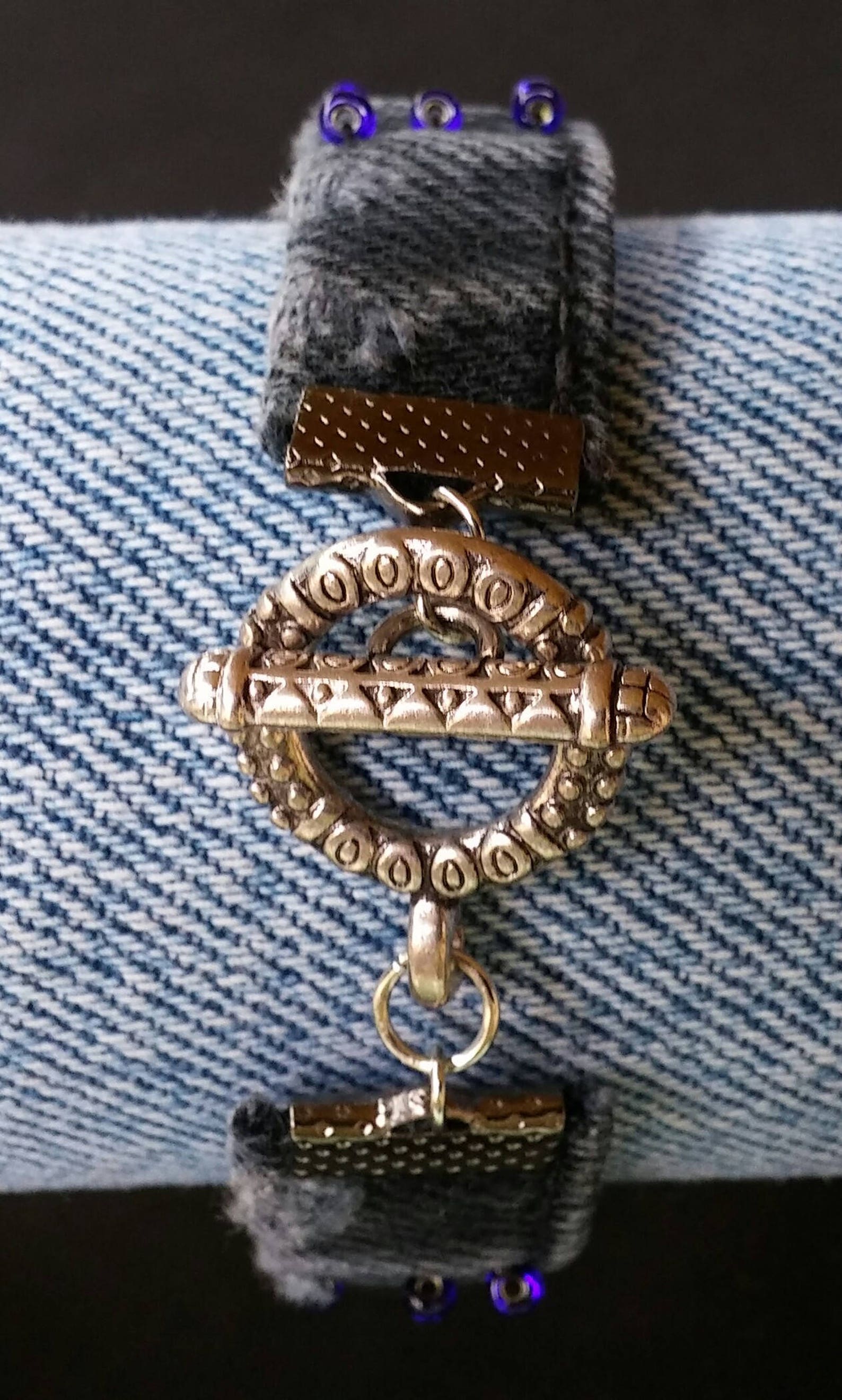 Bracelet Denim Cuff Bracelet Black Black Jeans Upcycled - Etsy