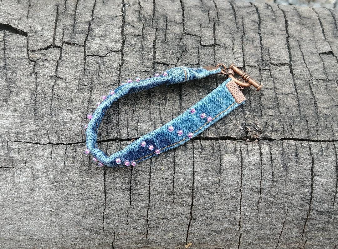 Denim Bracelet, Bracelet Jeans Blue, Denim Upcycled, Jeans Recycled ...