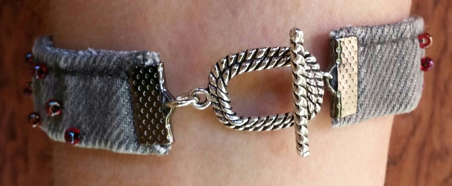 Bracelet Denim Beaded, Jeans Bracelet Gray, Jeans Upcycled, Denim ...