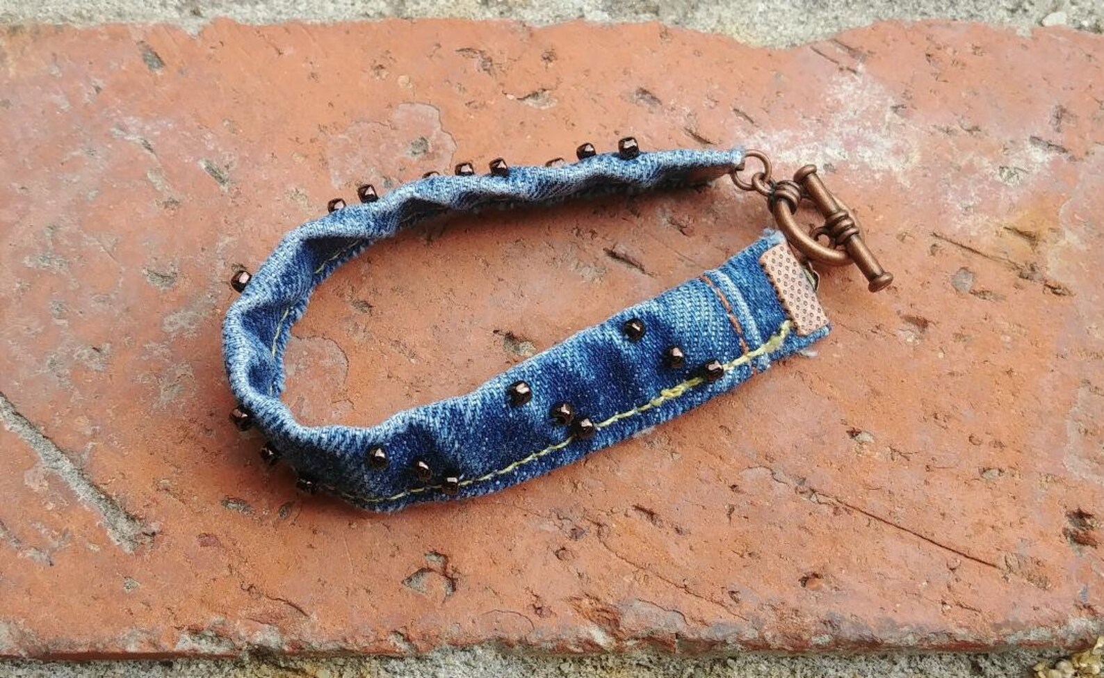 Cuff Bracelet Denim Blue Jeans Bracelet Denim Beaded - Etsy