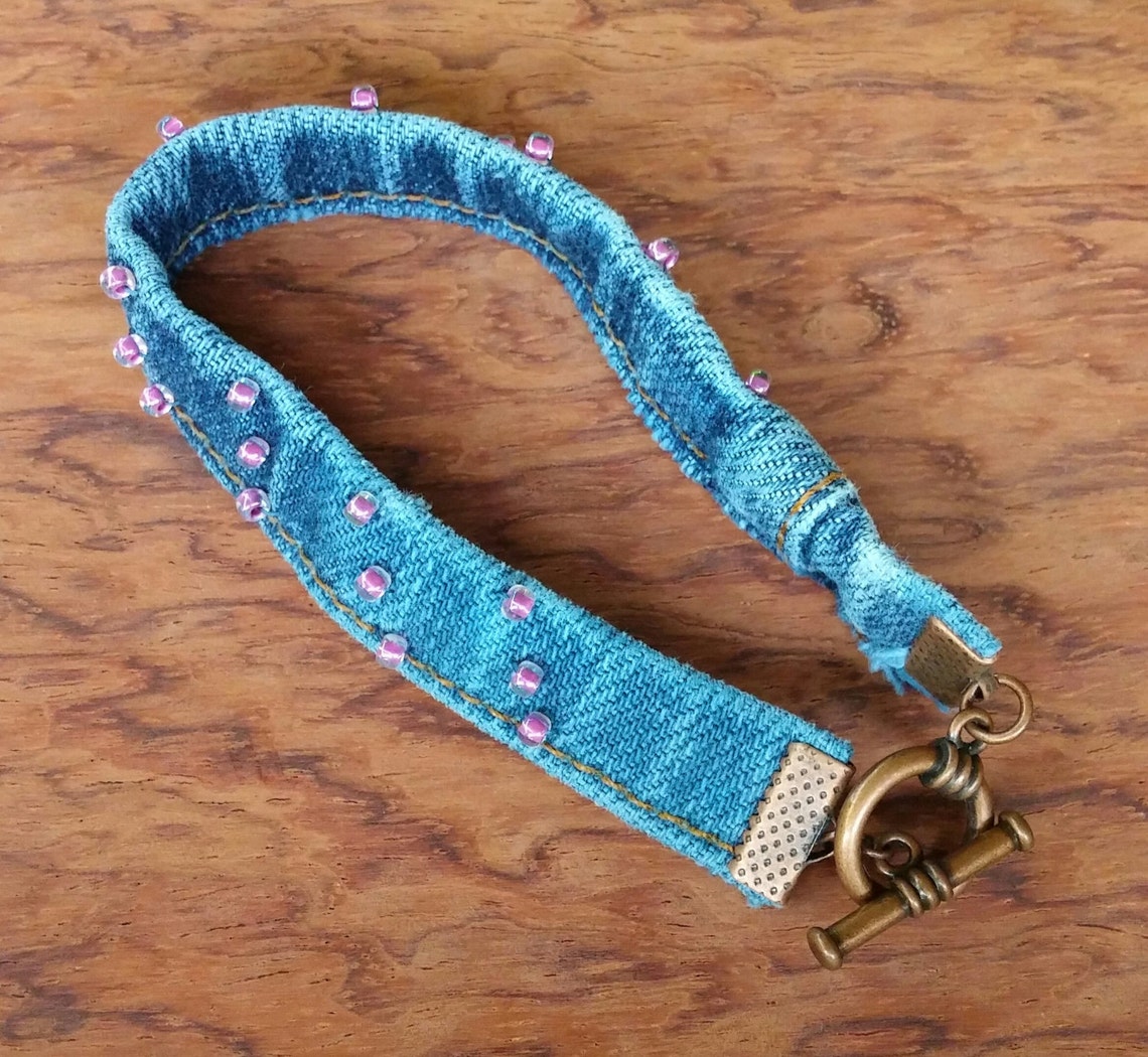 Denim Bracelet Bracelet Jeans Blue Denim Upcycled Jeans - Etsy